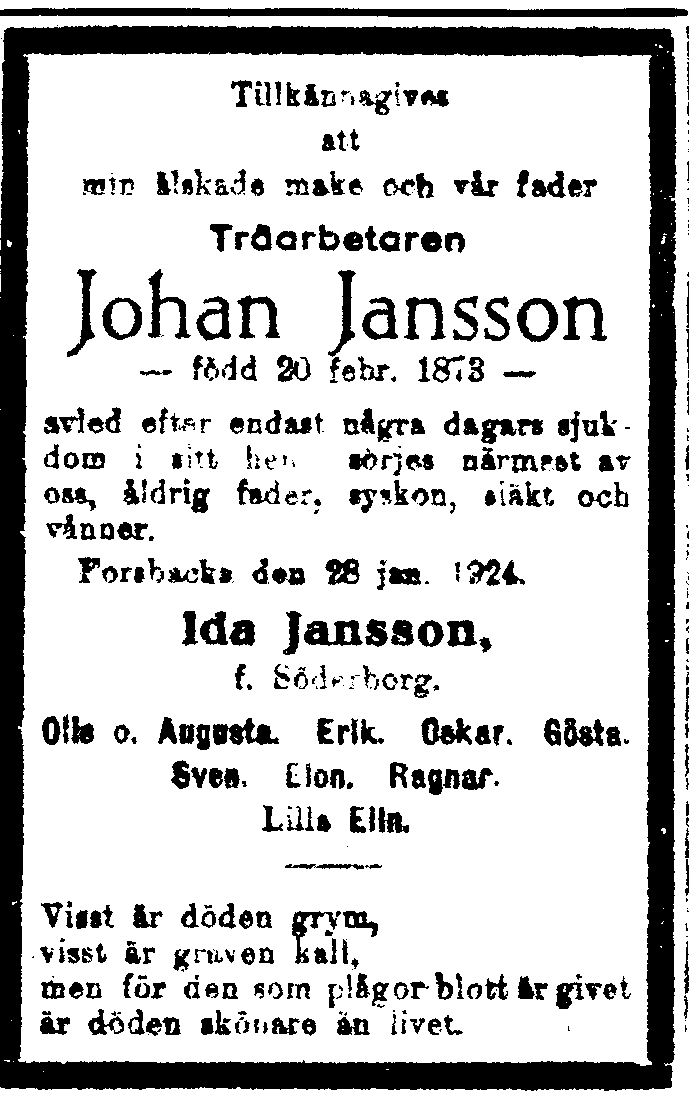 Ansedel för Johan Jansson